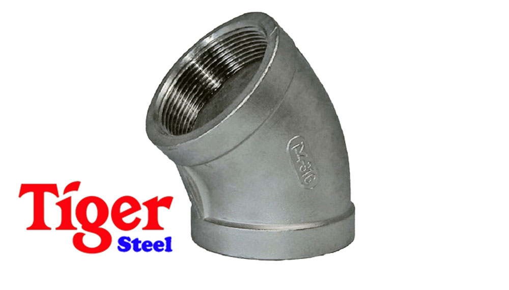 Stainless steel threaded elbow, 45 degree » Tiger Steel